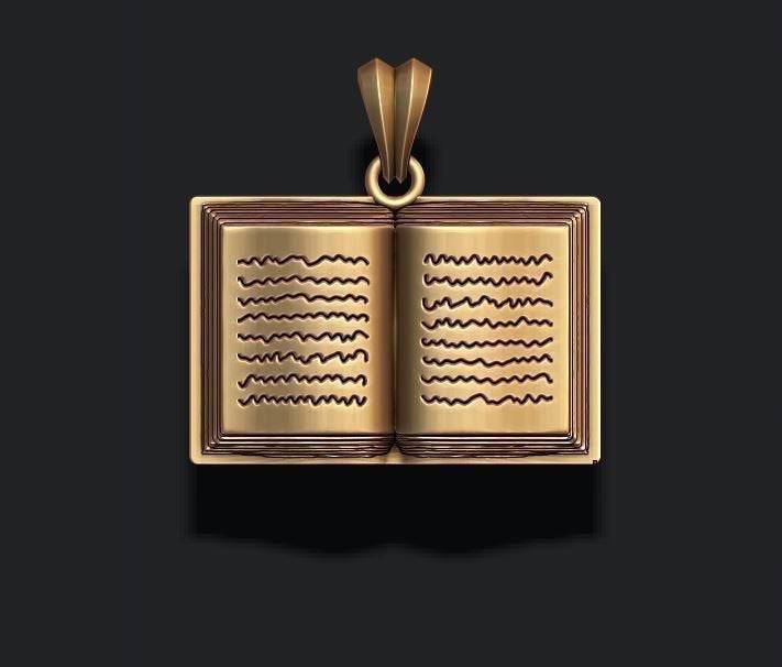 Open Book Pendant*10k/14k/18k White, Yellow, Rose, Green Gold, Gold ...