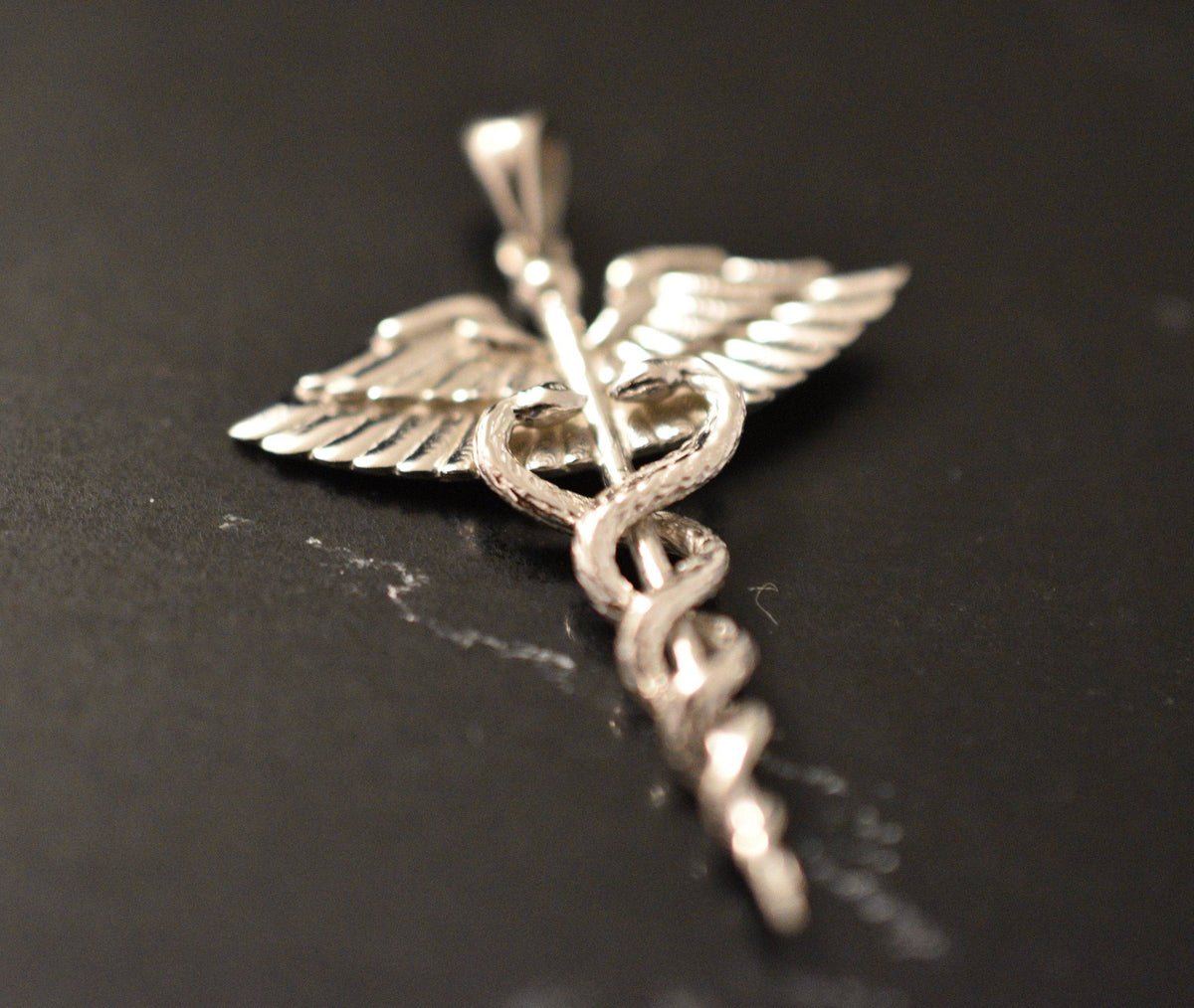 Caduceus First Aid Pendant *10k/14k/18k White, Yellow, Rose, Green Gold ...